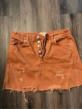 We The Free | Skirts | We The Free Rust Brown Distressed Denim Mini ...